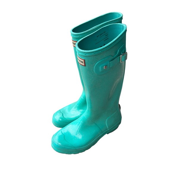 Hunter | Shoes | Hunter Original Giant Glitter Turquoise Tall Rainboots ...